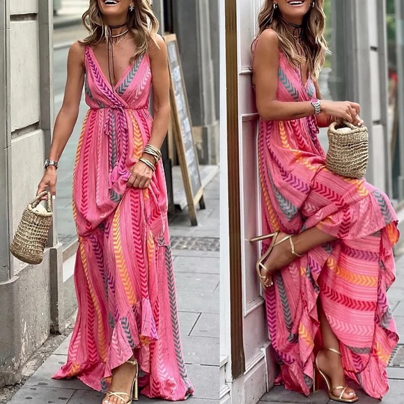 Anthropologie | Dresses | Coming Soon Pink Western Boho Bohemian Tassel ...